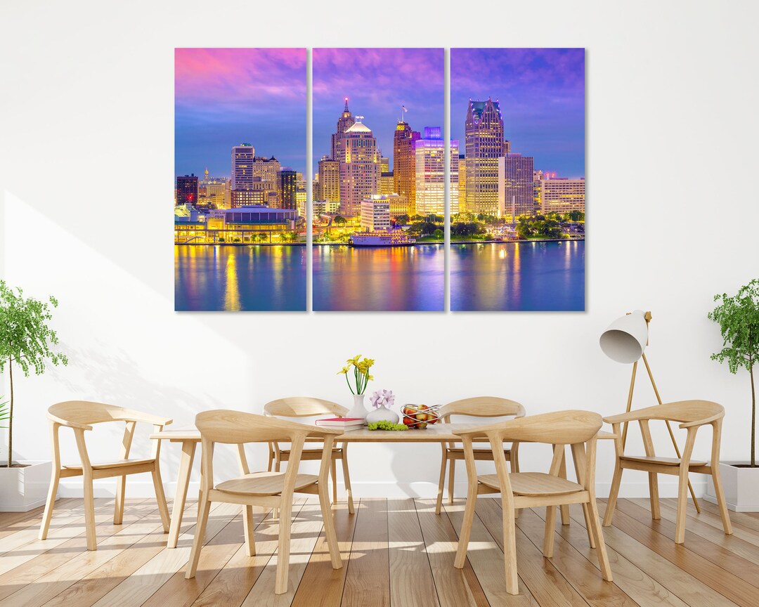 Detroit Cityscape Picture Print on Canvas, Detroit Modern Home Decor ...