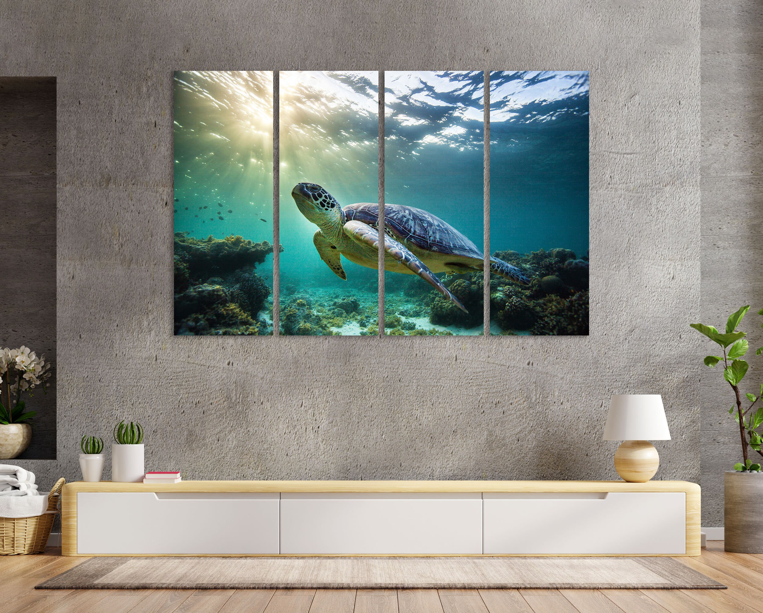 Green Sea Turtle Decor for Wall, Sea Turtle Modern Art for Home, Sea ...