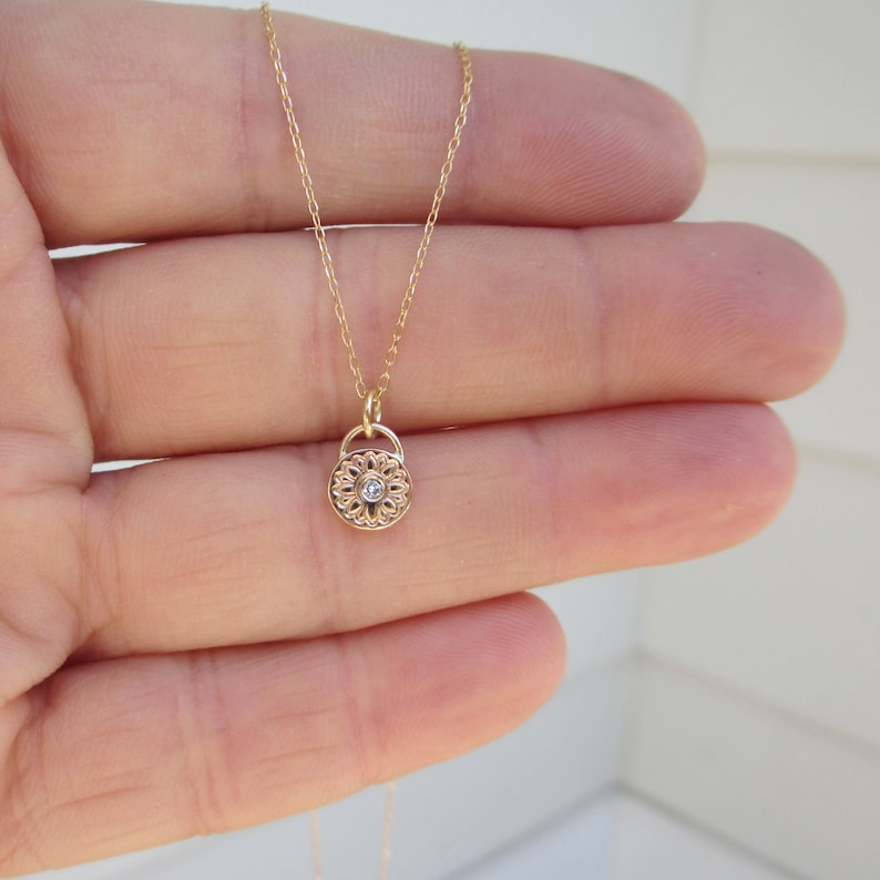 Diamond Sunflower Charm * 14k Gold and Natural Diamond Handmade Pendant ...