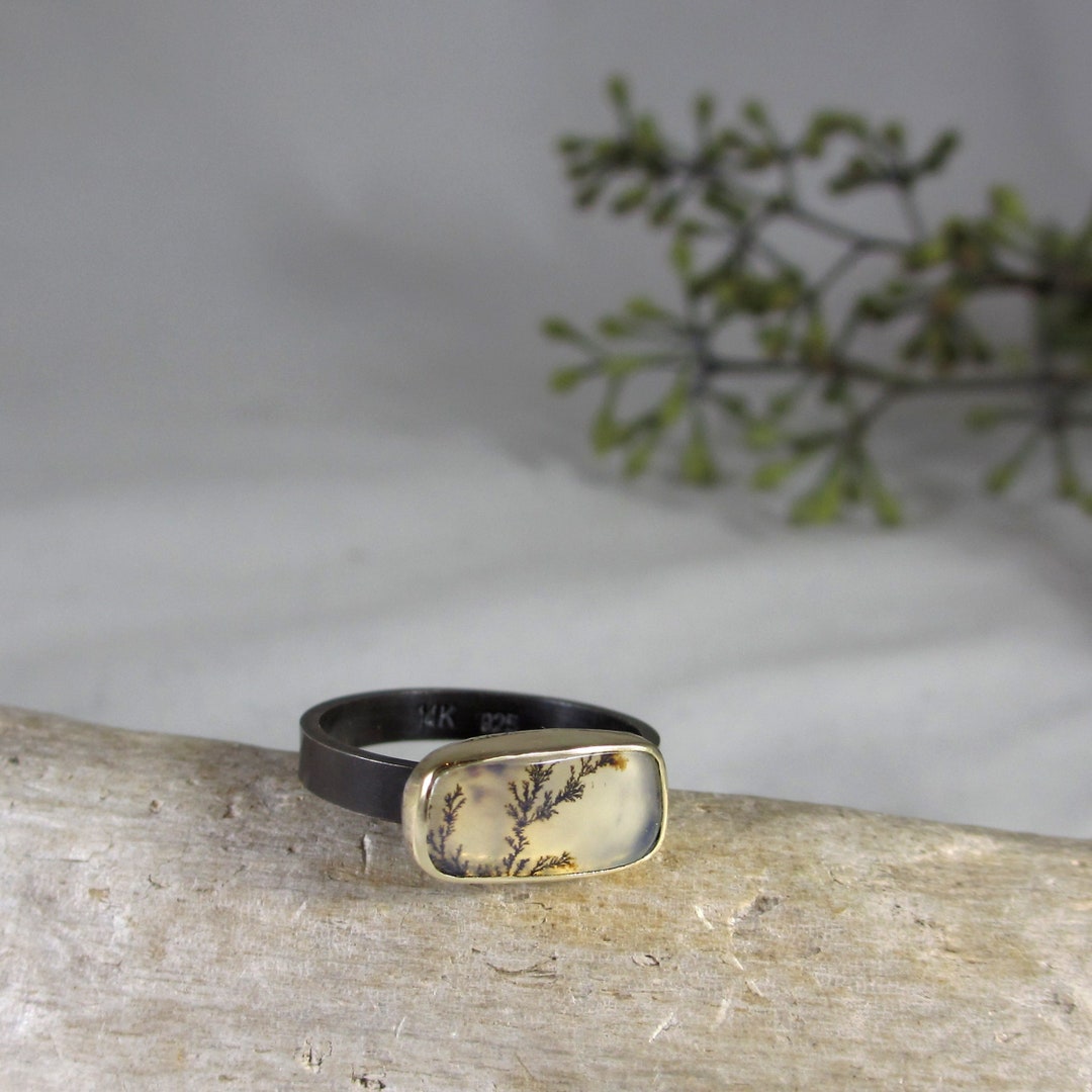 Beautiful Natural Rectangular Dendritic Agate Ring in 14k Gold - Etsy