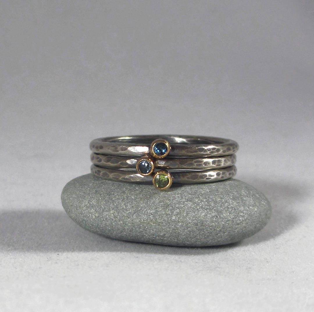 Petite Gemstone Stacking Ring * 2mm Faceted 14K Yellow Gold Bezel ...