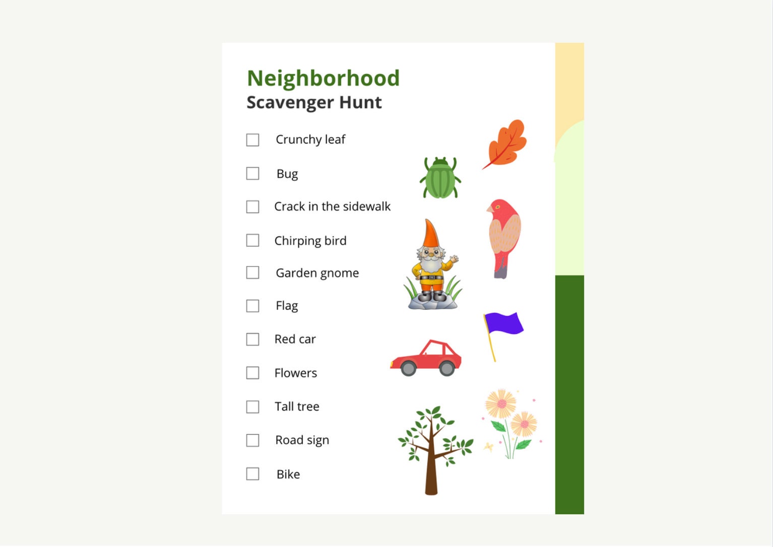 Neighborhood Scavenger Hunt Outdoor Activity Worksheet Printable PDF ...