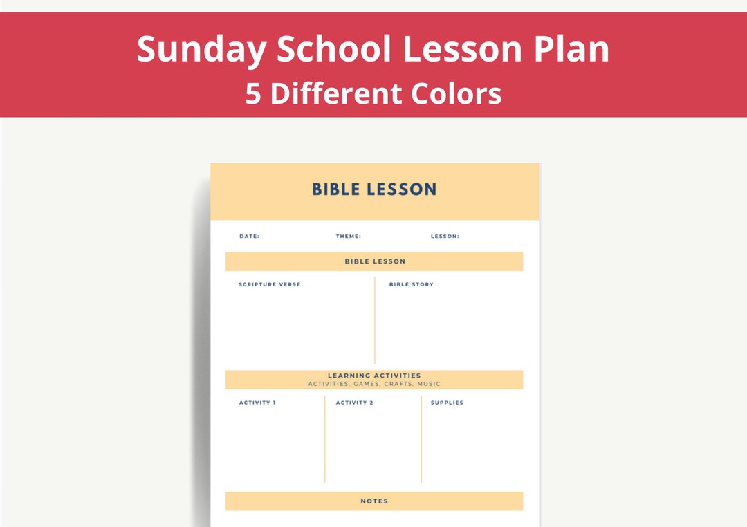 Sunday School Bible Lesson Planner Blank Digital Printable Downloadable ...