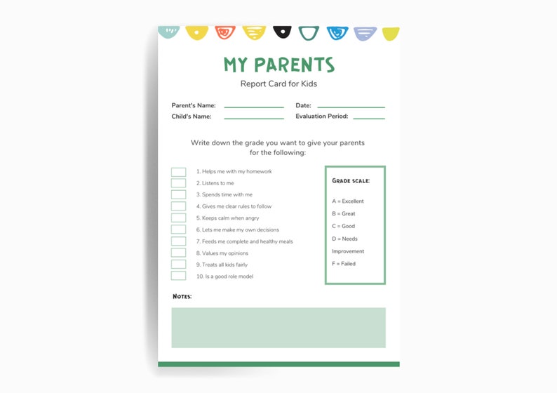Report Card for Parents by Kids Template Digital Printable Downloadable ...