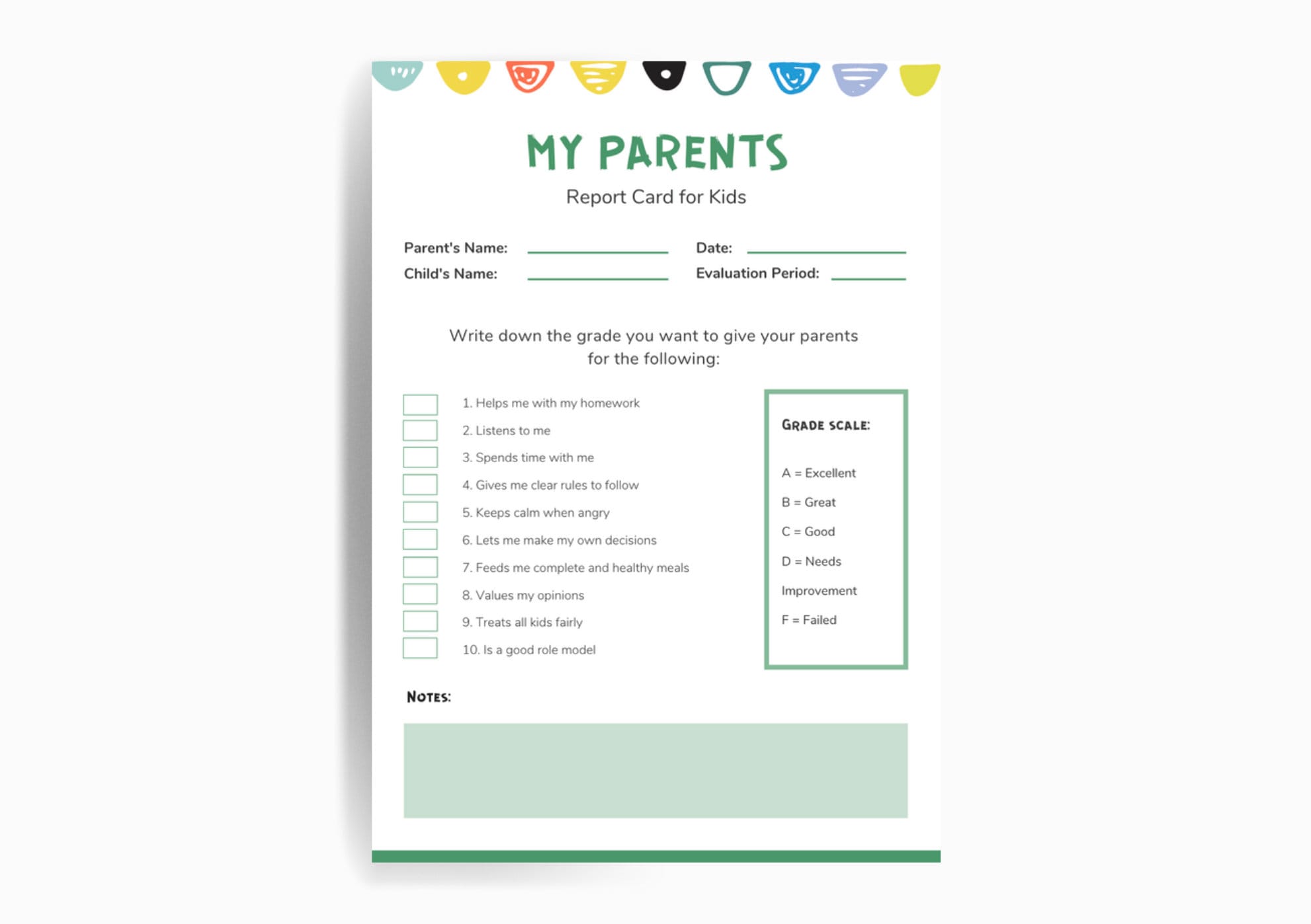 Report Card for Parents by Kids Template Digital Printable Downloadable ...