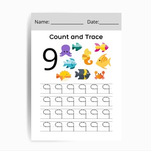 9 Count and Trace Number Worksheets 1 to 9 Digital Printable ...