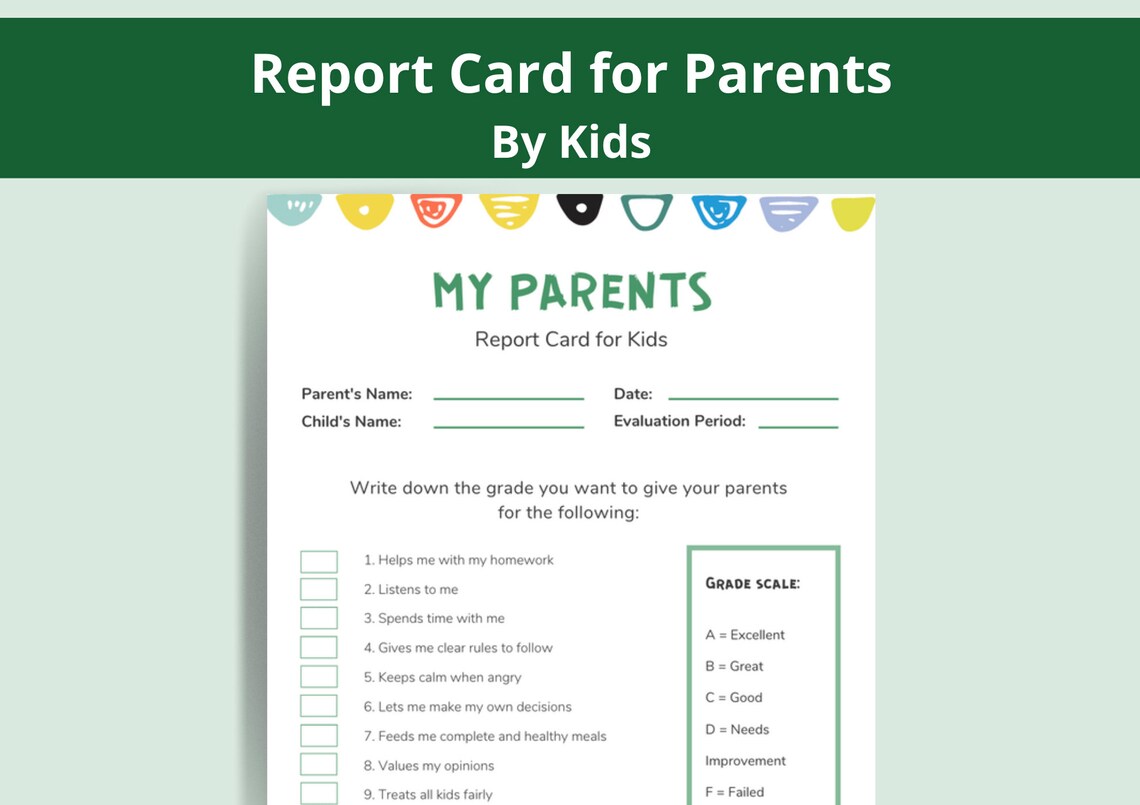 Report Card for Parents by Kids Template Digital Printable Downloadable ...