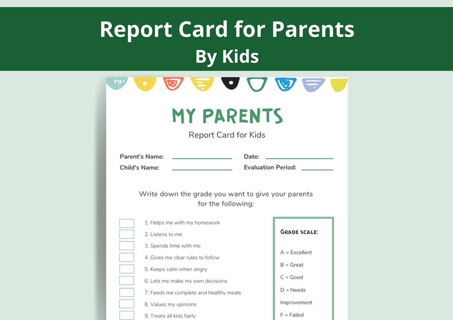 Report Card for Parents by Kids Template Digital Printable Downloadable ...