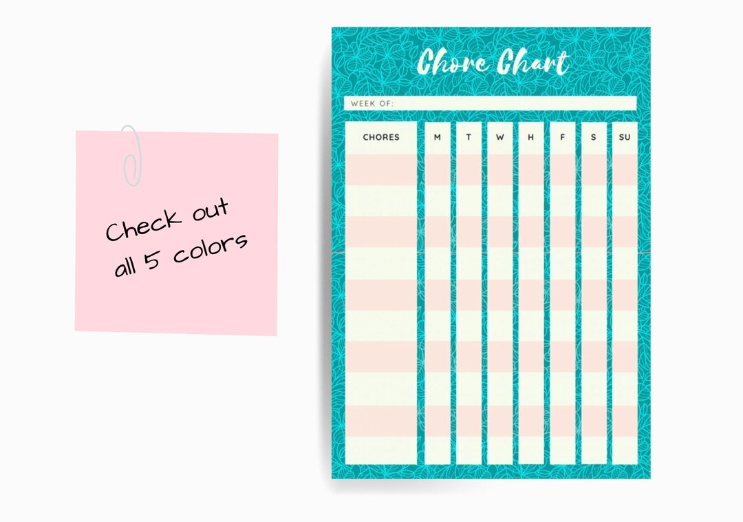 Weekly Chore Charts Digital Printable Templates Multiple Colors - Etsy