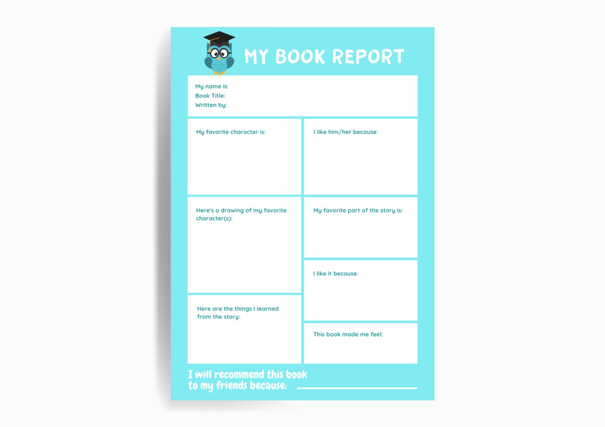 Kids Book Report Templates 5 Colors Digital Printable Downloadable PDF ...