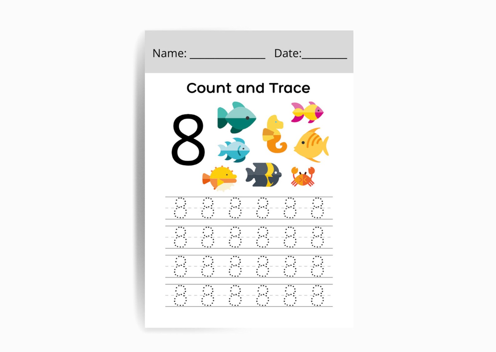 9 Count and Trace Number Worksheets 1 to 9 Digital Printable ...