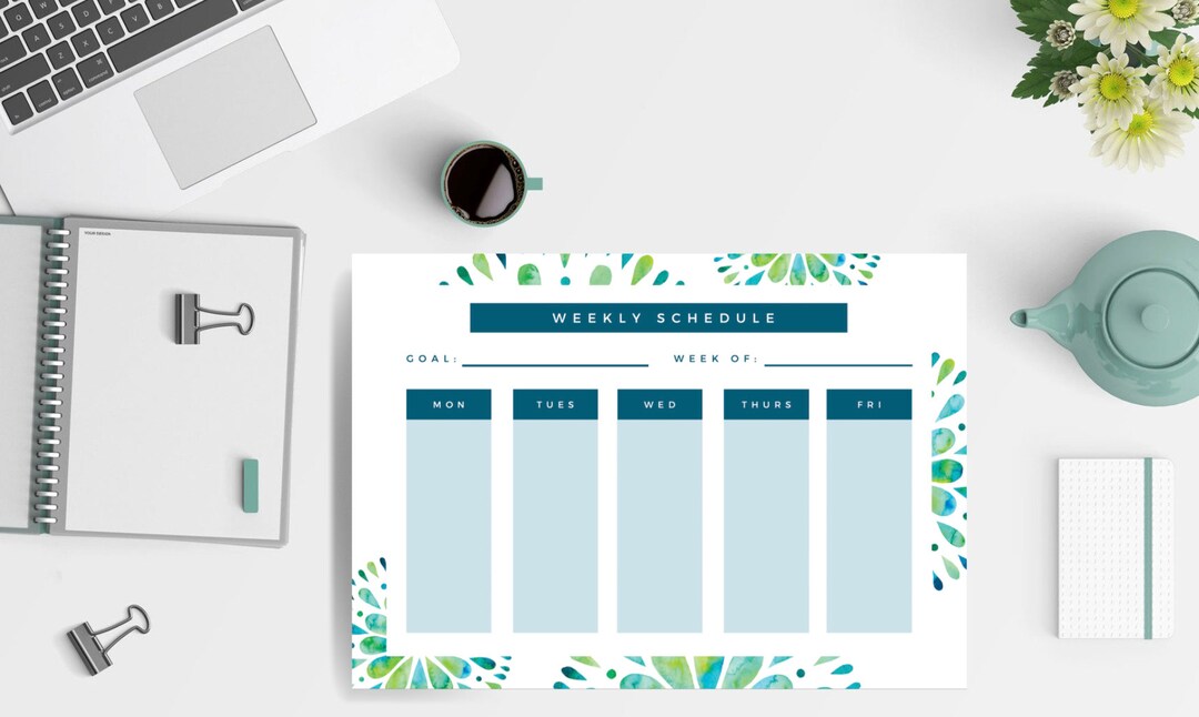 Weekly Schedule Green and Blue Burst Printable PDF Template - Etsy