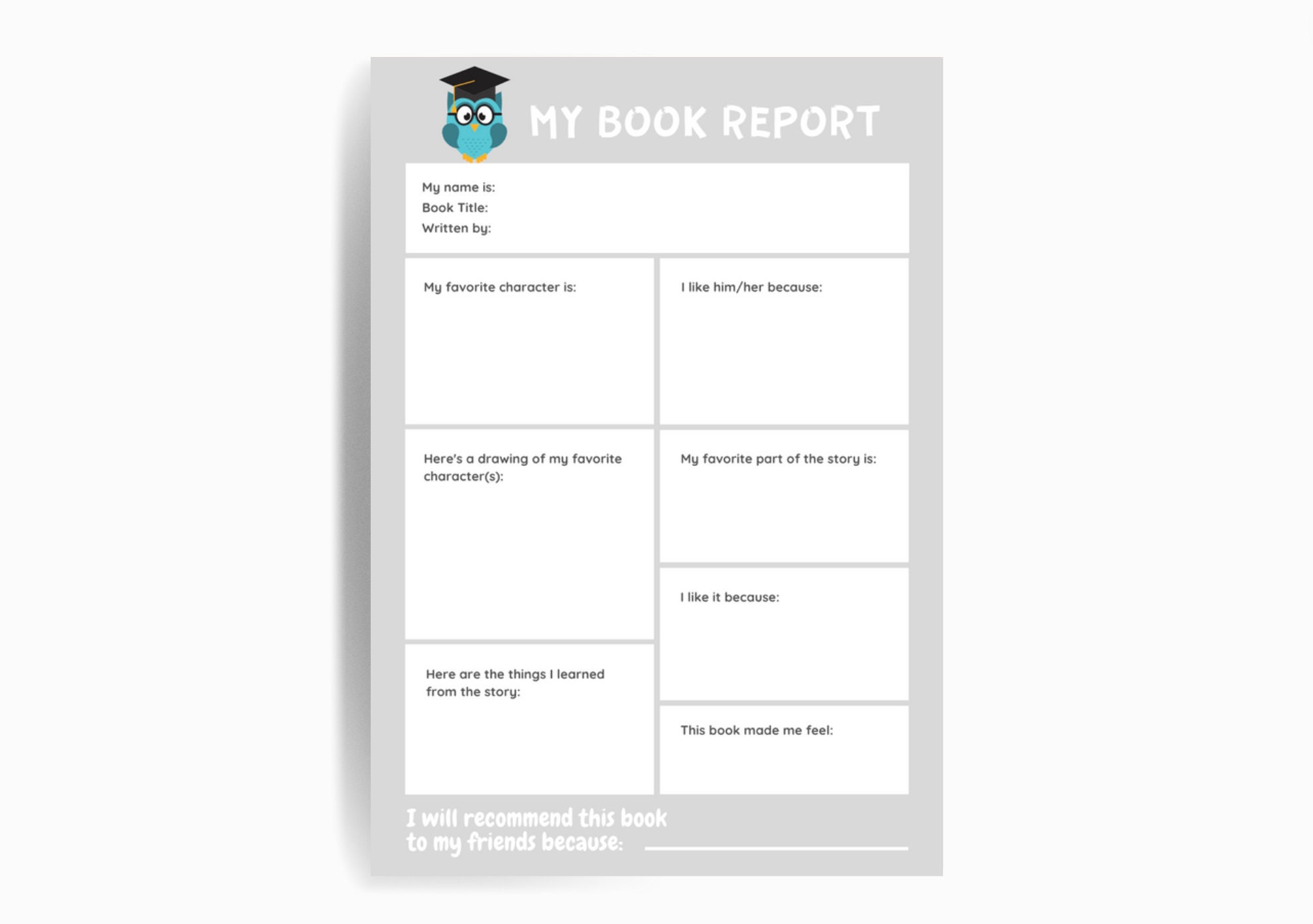 Kids Book Report Templates 5 Colors Digital Printable Downloadable PDF ...