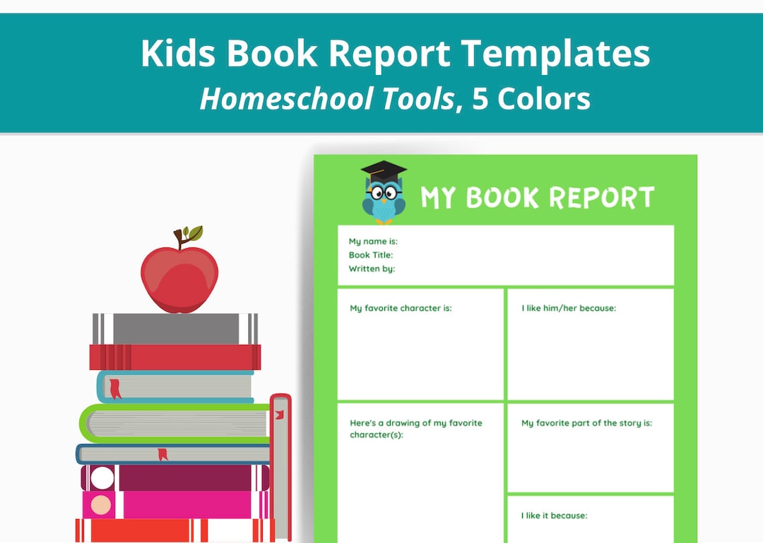 Kids Book Report Templates 5 Colors Digital Printable Downloadable PDF ...