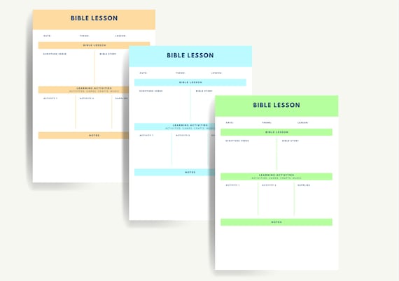 Sunday School Bible Lesson Planner Blank Digital Printable Downloadable ...