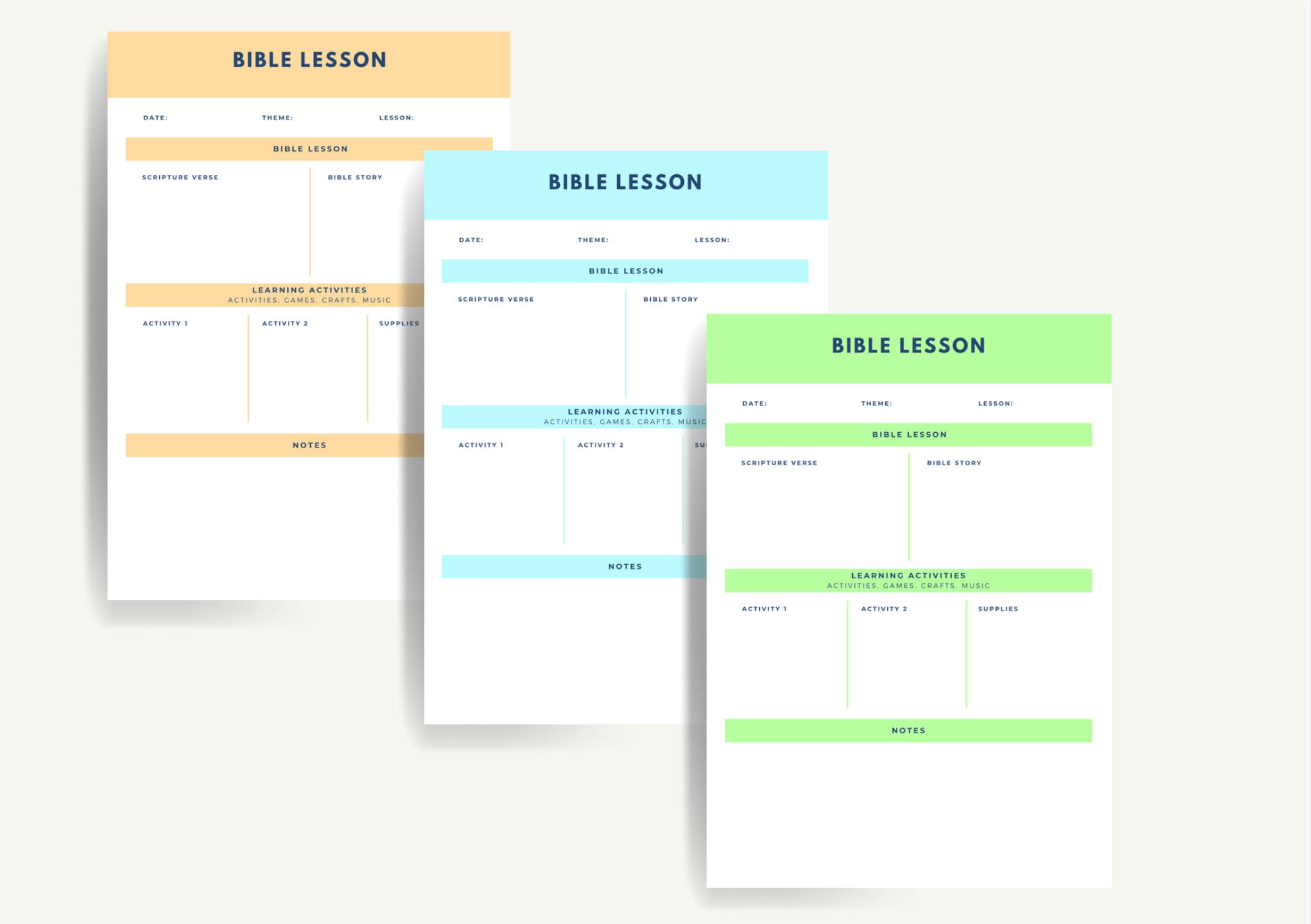 Sunday School Bible Lesson Planner Blank Digital Printable Downloadable ...