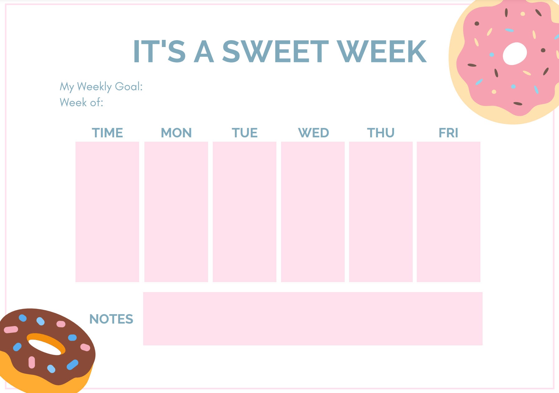 Sweet Week Pink Weekly Schedule Planner Printable Digital Download ...