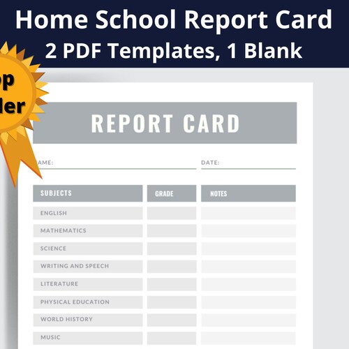 Homeschool Report Card PDF Template Digital Downloadable - Etsy