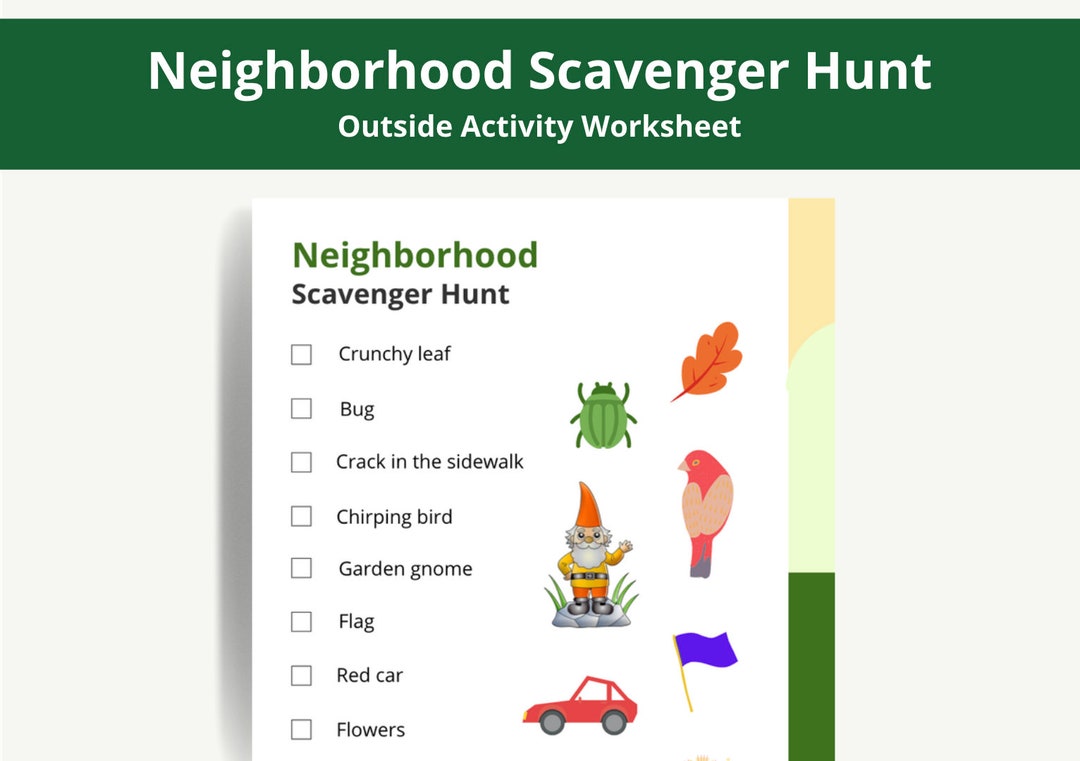 Neighborhood Scavenger Hunt Outdoor Activity Worksheet Printable PDF ...