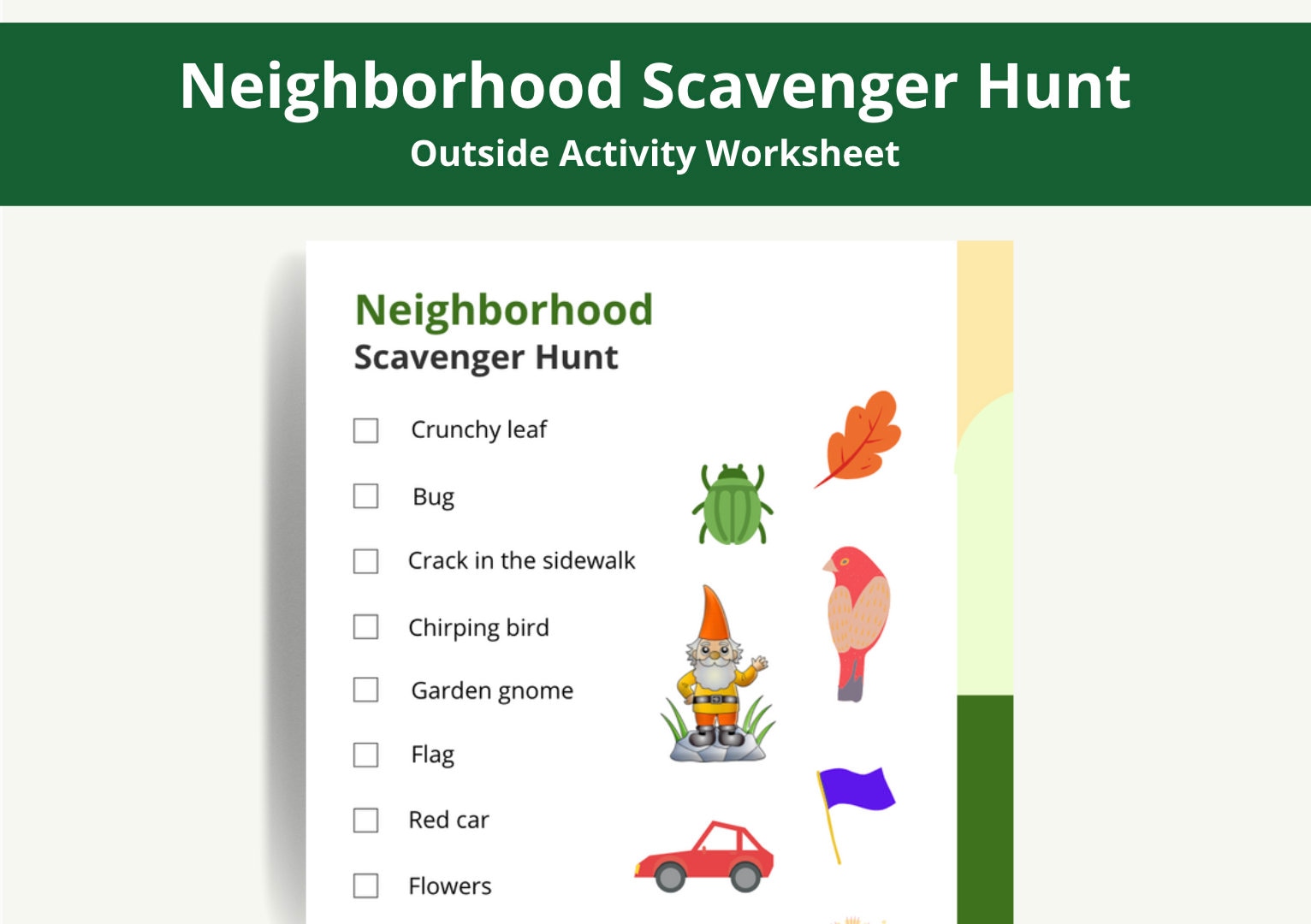 Neighborhood Scavenger Hunt Outdoor Activity Worksheet Printable PDF ...
