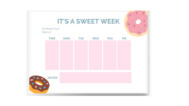 Sweet Week Pink Weekly Schedule Planner Printable Digital Download ...