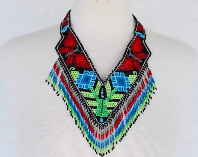 Handmade Mexican Jewelry Set, Huichol Art, Beaded Necklace,mexican ...