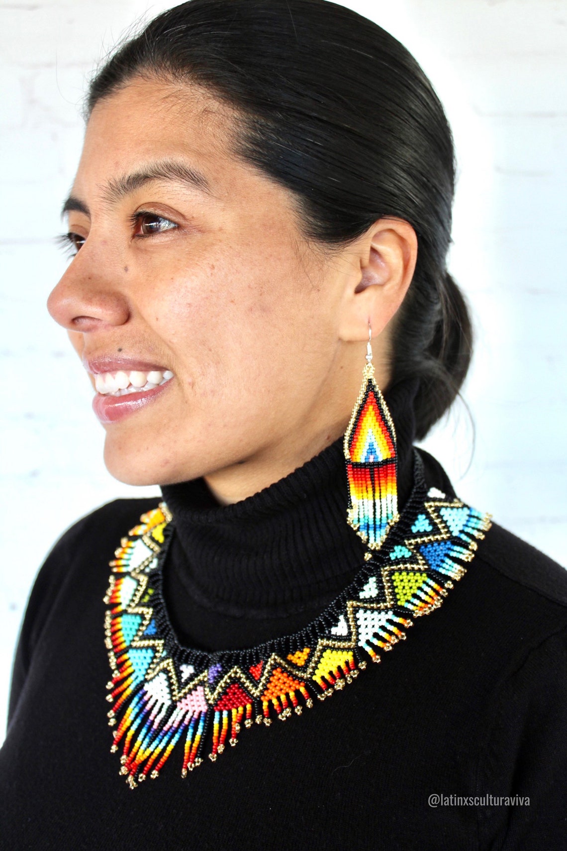 Handmade Mexican Jewelry Set Huichol Art Beaded Necklace - Etsy