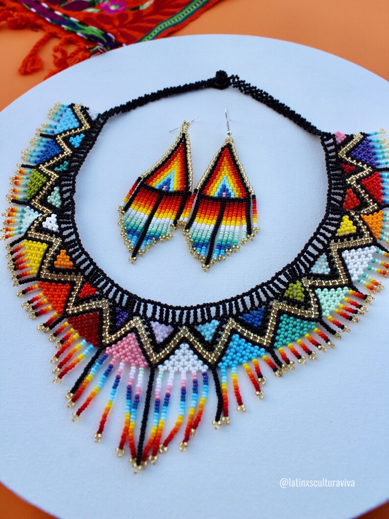 Handmade Mexican Jewelry Set Huichol Art Beaded Necklace - Etsy