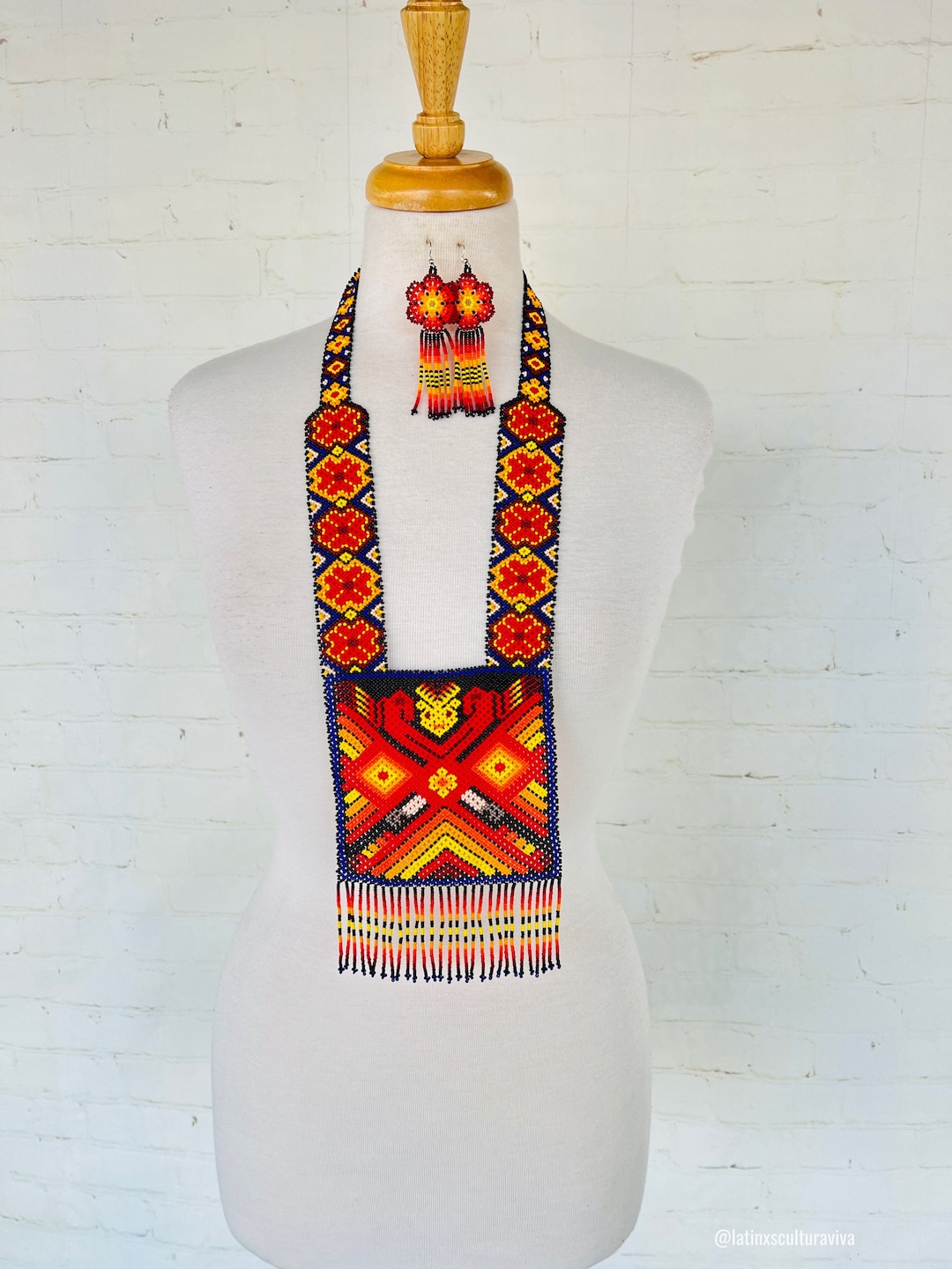 Handmade Mexican Jewelry Set, Huichol Art, Beaded Necklace,mexican ...