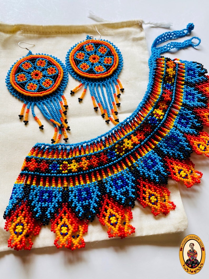 Handmade Mexican Jewelry Set Huichol Art Beaded - Etsy