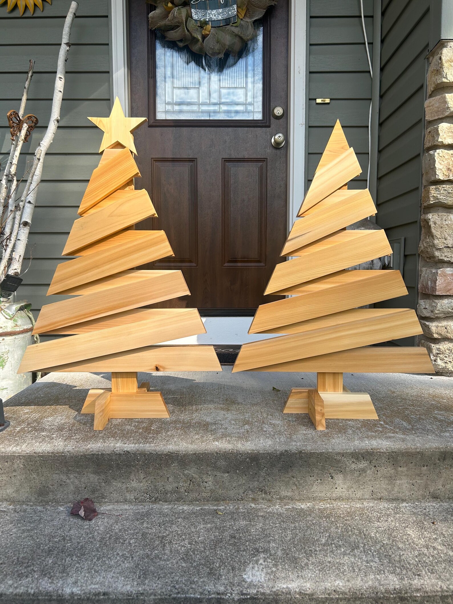 Cedar Wood Christmas Tree With Star - 32 Inch Natural Wooden Indoor ...