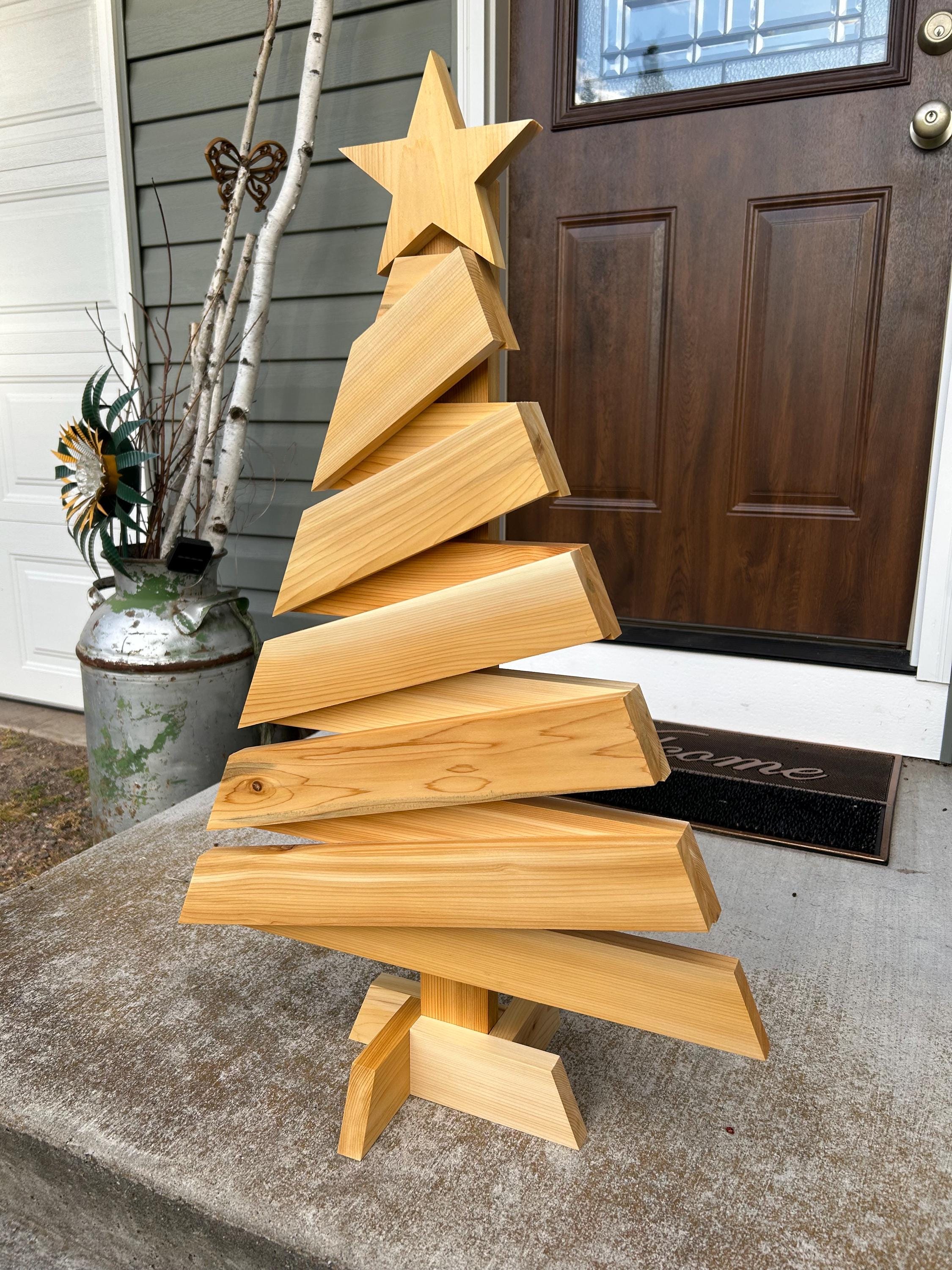 Cedar Wood Christmas Tree With Star - 32 Inch Natural Wooden Indoor ...