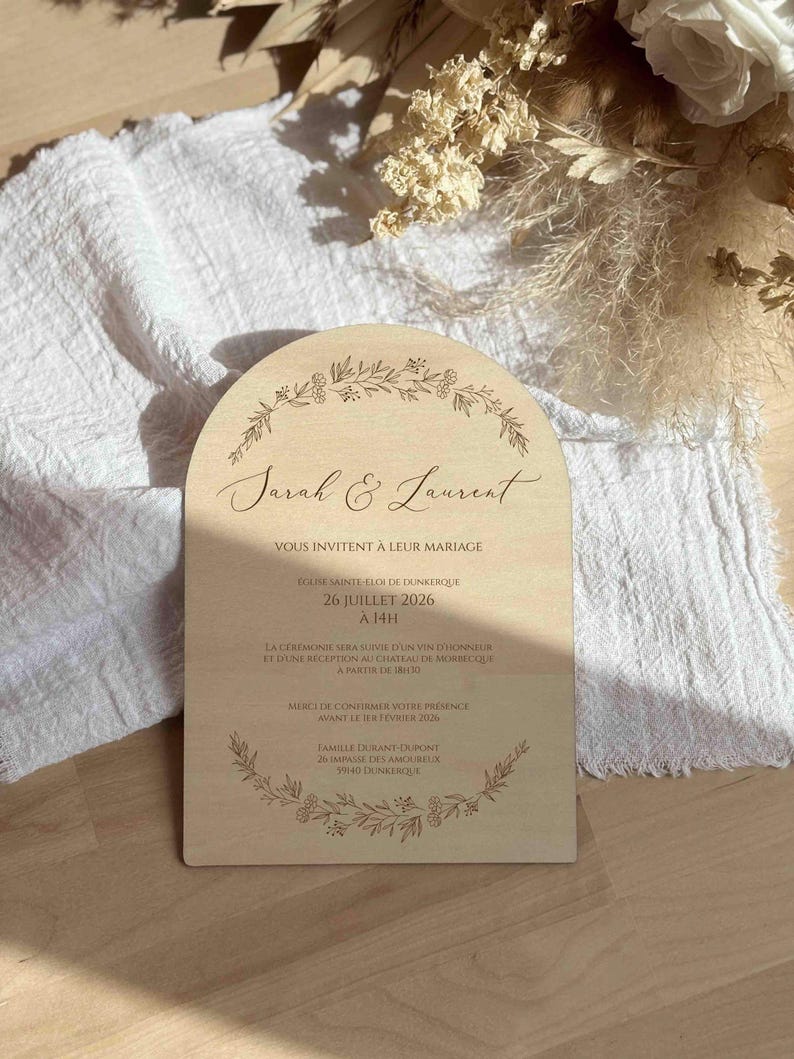 Faire-Part Mariage en Bois Personnalisé | Invitation Mariage Bohème ...