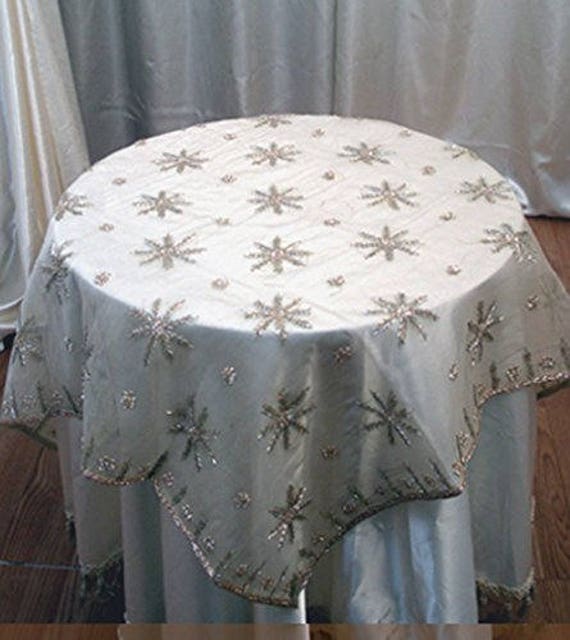 Beaded Table Topper Sheer 40x40 Ivory | Etsy