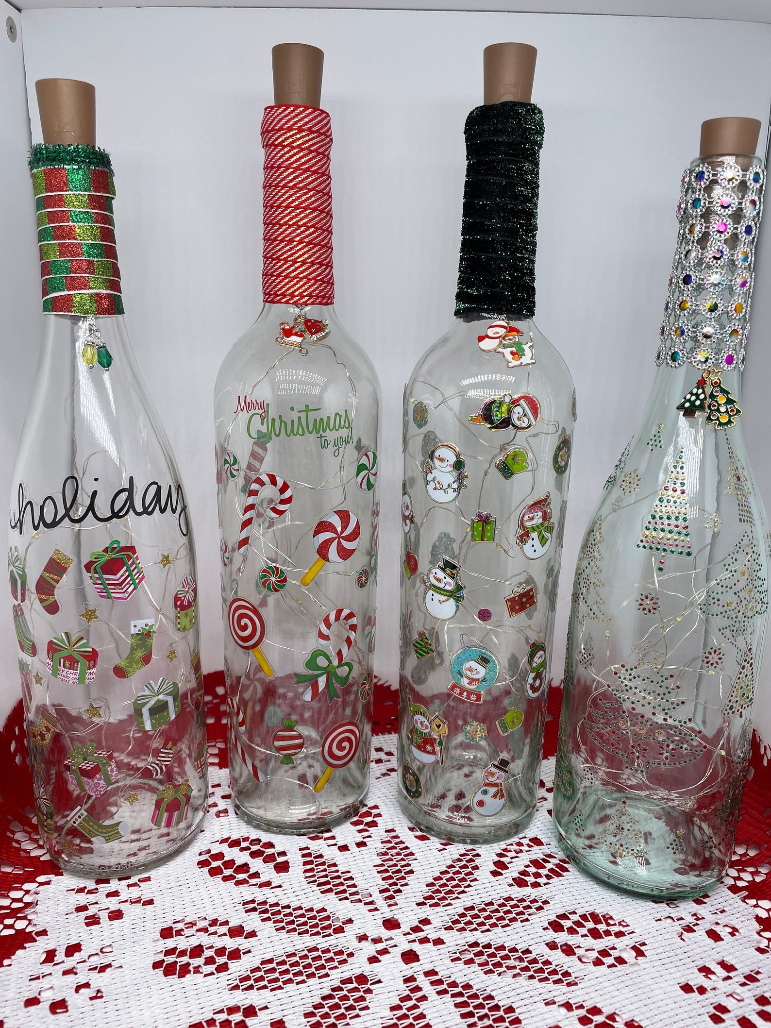 Christmas Wine Bottle Holiday Centerpiece Decorations Lighted Crafts - Etsy