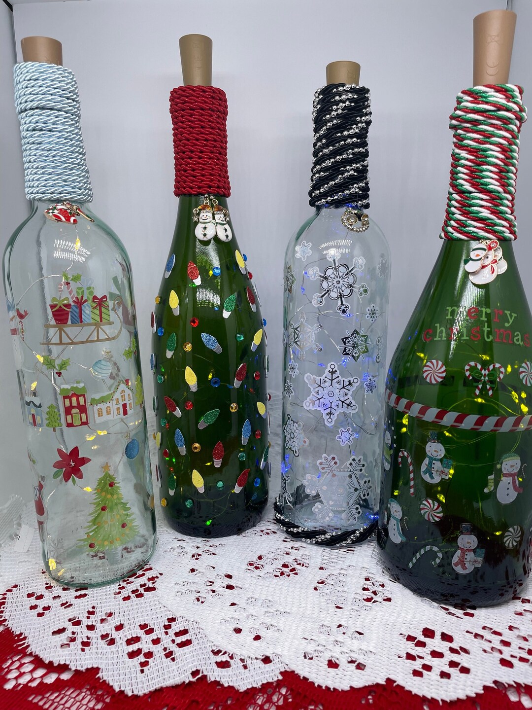 Christmas Wine Bottle Holiday Centerpiece Decorations Lighted Crafts - Etsy