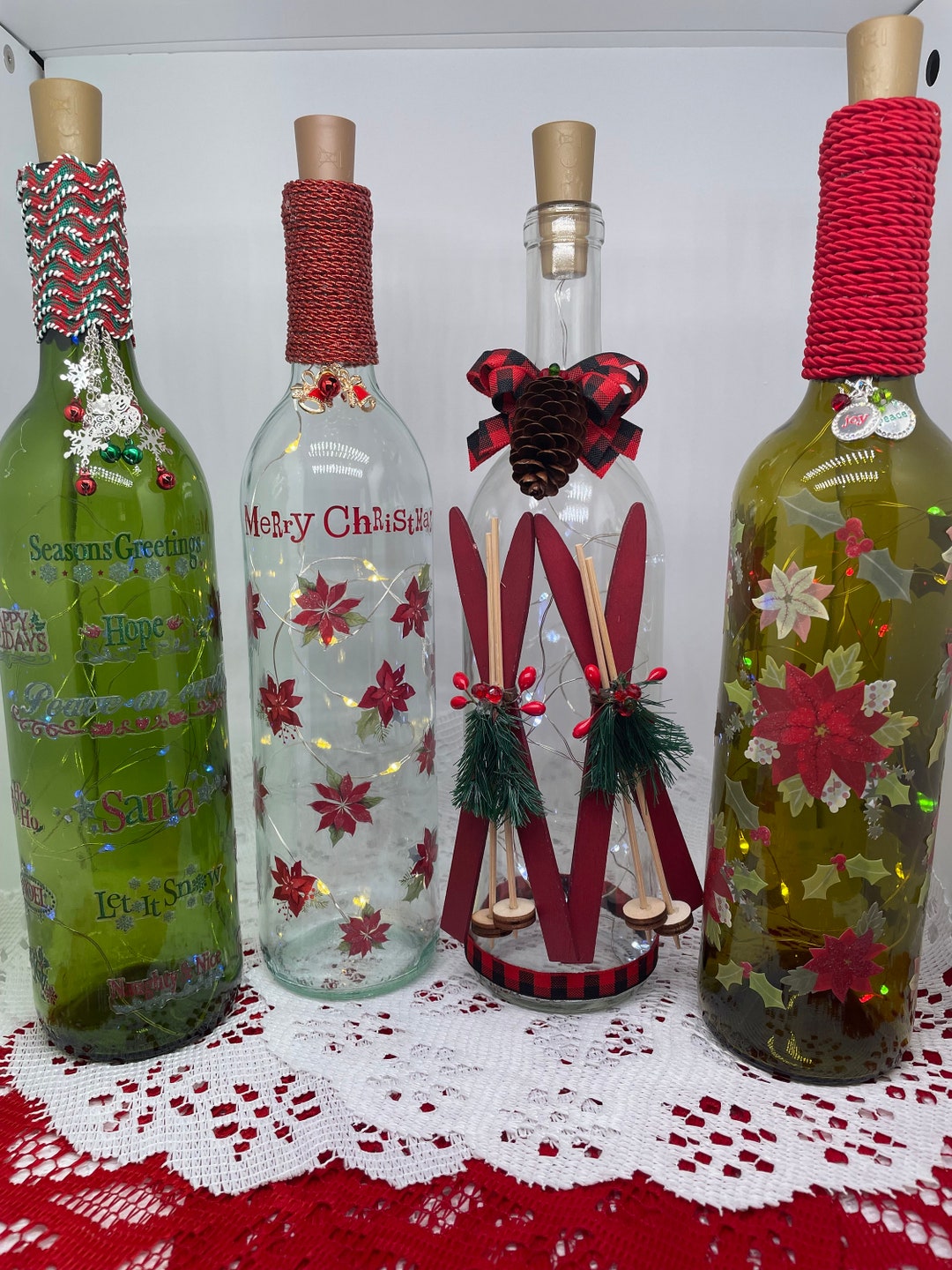 Christmas Wine Bottle Holiday Centerpiece Decorations Lighted Crafts - Etsy