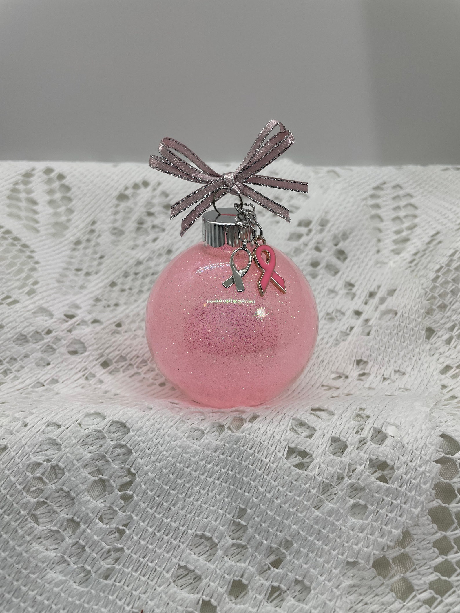 Breast Cancer Ornament Hope Survivor Pink Iridescent Glass Glitter ...