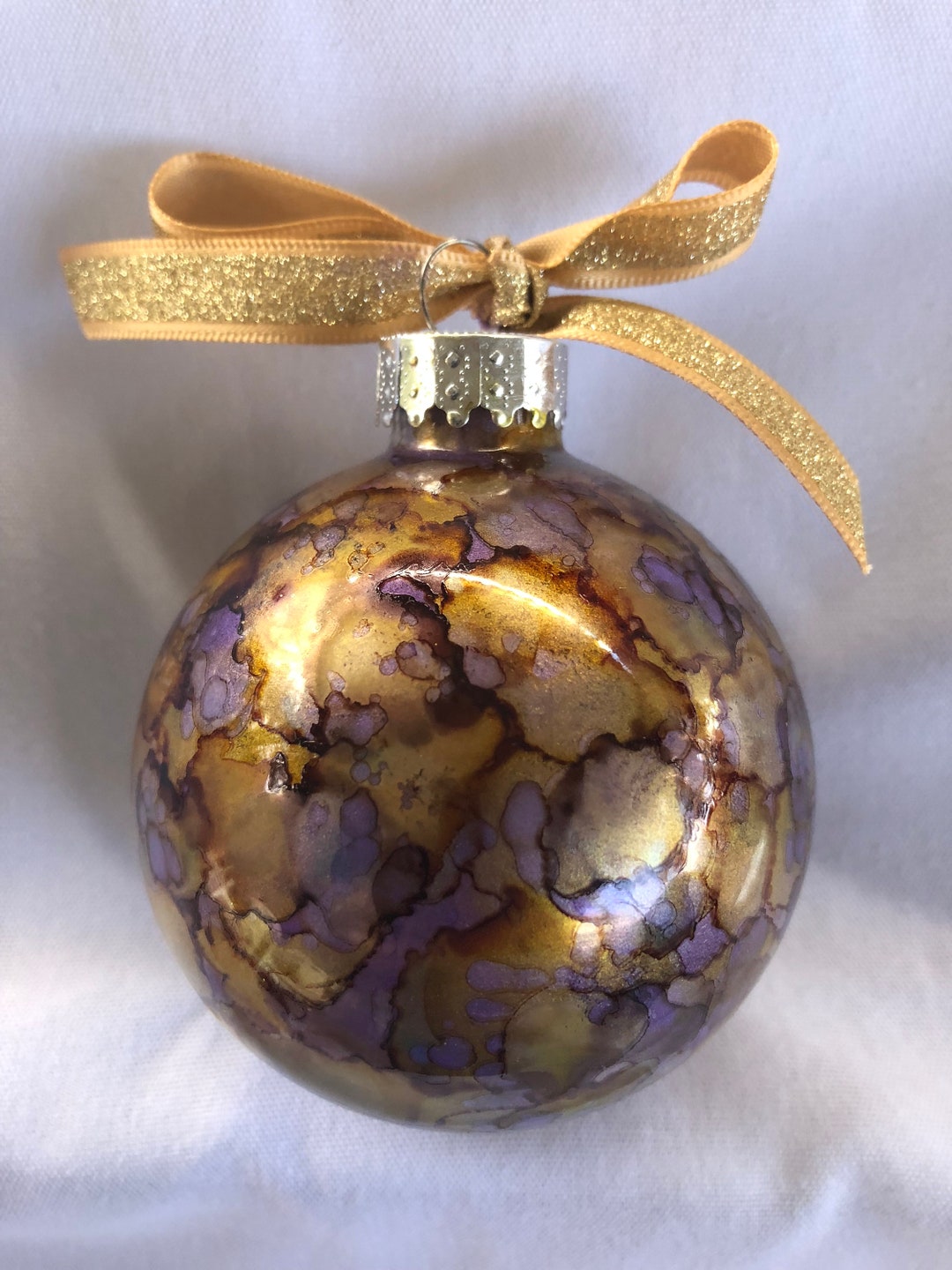 Purple & Gold Glass Christmas Holiday Ornament - Etsy