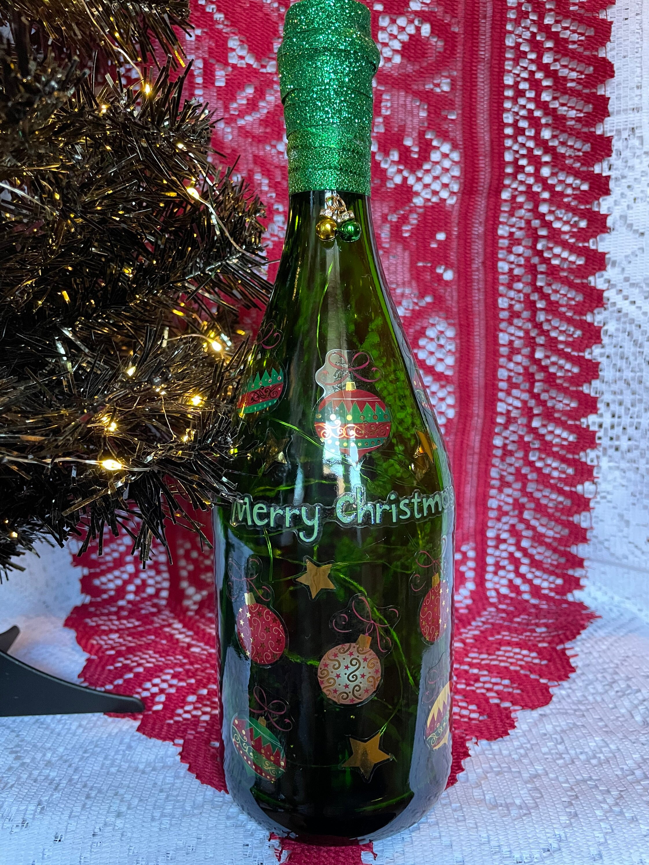 Christmas Wine Bottle Holiday Centerpiece Decorations Lighted Crafts - Etsy