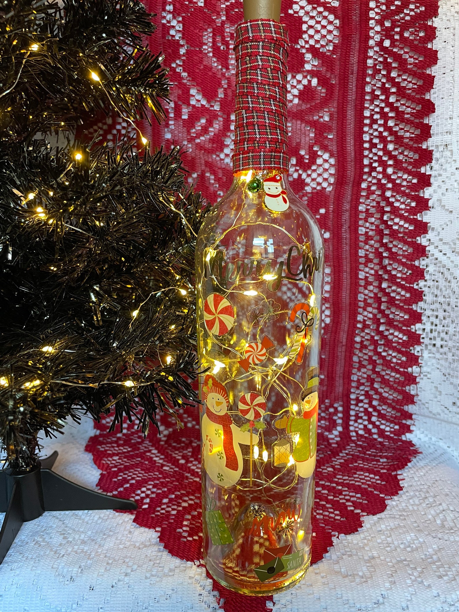 Christmas Wine Bottle Holiday Centerpiece Decorations Lighted Crafts - Etsy