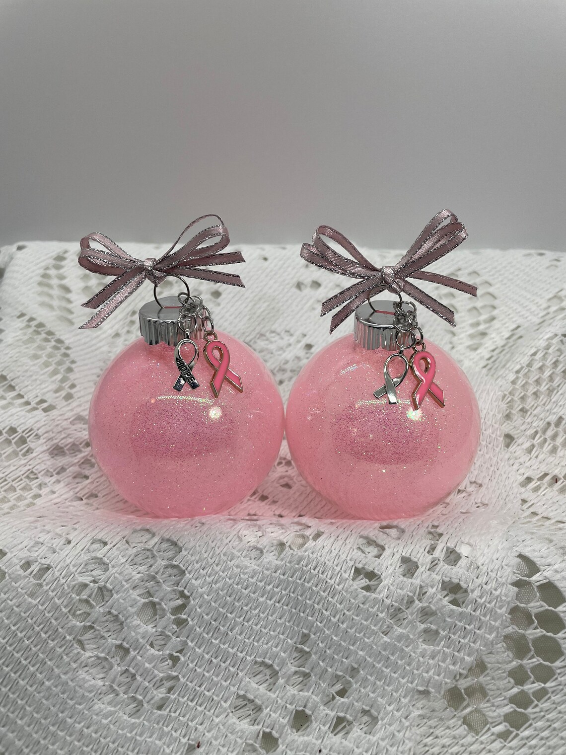 Breast Cancer Ornament Hope Survivor Pink Iridescent Glass Glitter ...