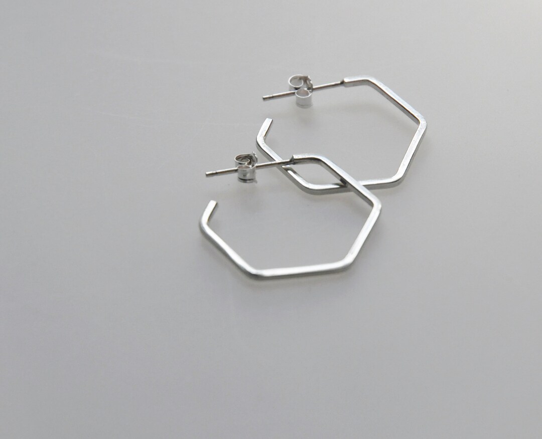 Small Hexagon Hoops in Sterling Silver or Gold Fill | Hex Hoop Earrings ...