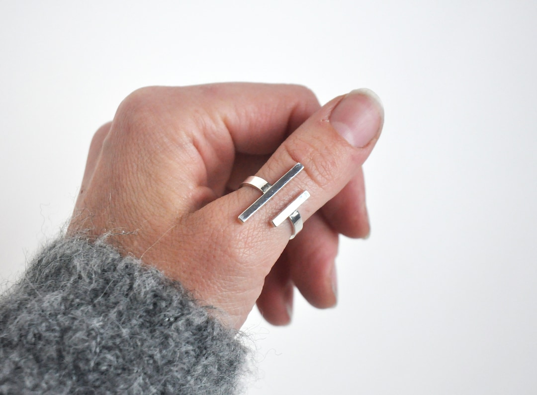 Anillo Canyon en Plata de Ley // Anillo de Plata Ajustable de Doble Barra - Etsy España