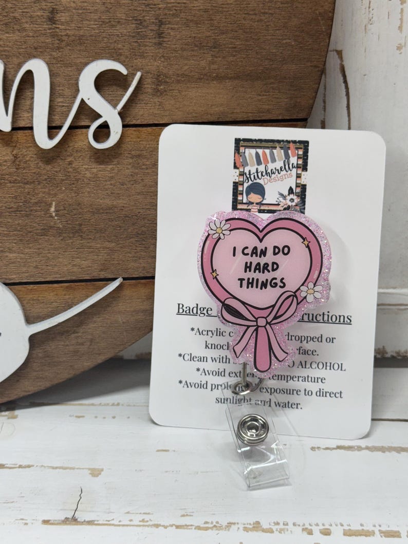 I Can Do Hard Things Retractable Badge Reel | Badge Reel | Nurse Badge ...
