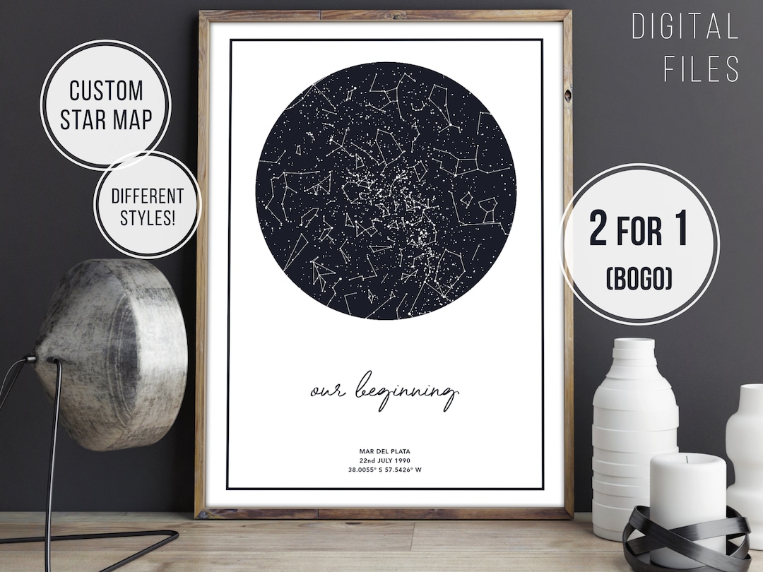 Custom Star Map | Valentine's Christmas Gift First Kiss Poster Love ...