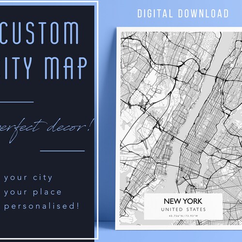 Custom Map Print Custom City Map Print City Map Art Custom Map - Etsy