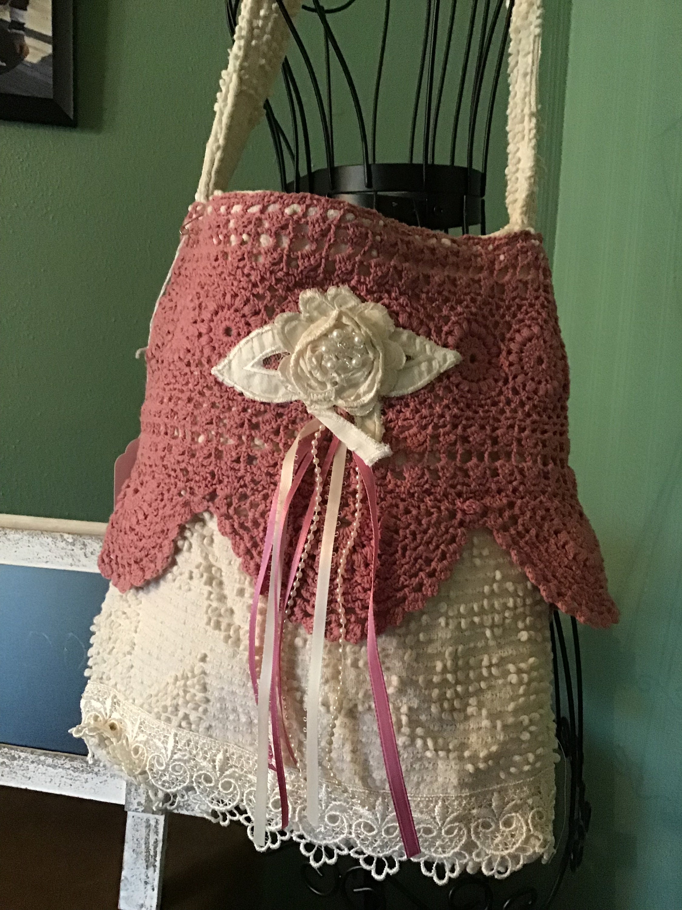 Victorian Inspired Bag Handmade Doily Purse Chenille Tote - Etsy