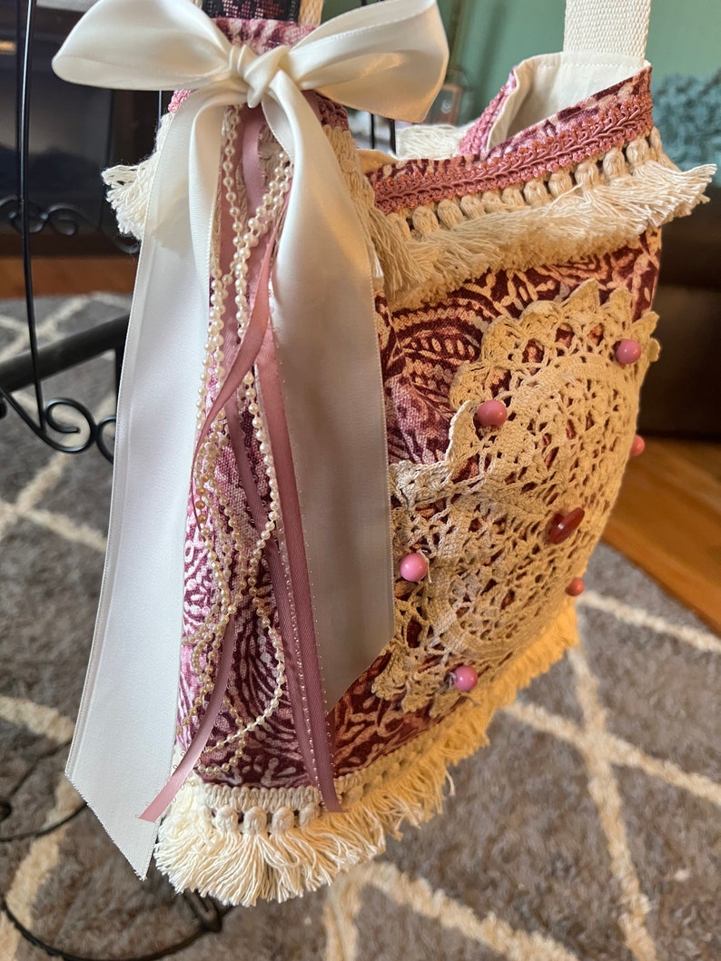 Shabby Chic Bag, Doily, Lace Purse, Fringe Boho Crossbody, Romantic ...