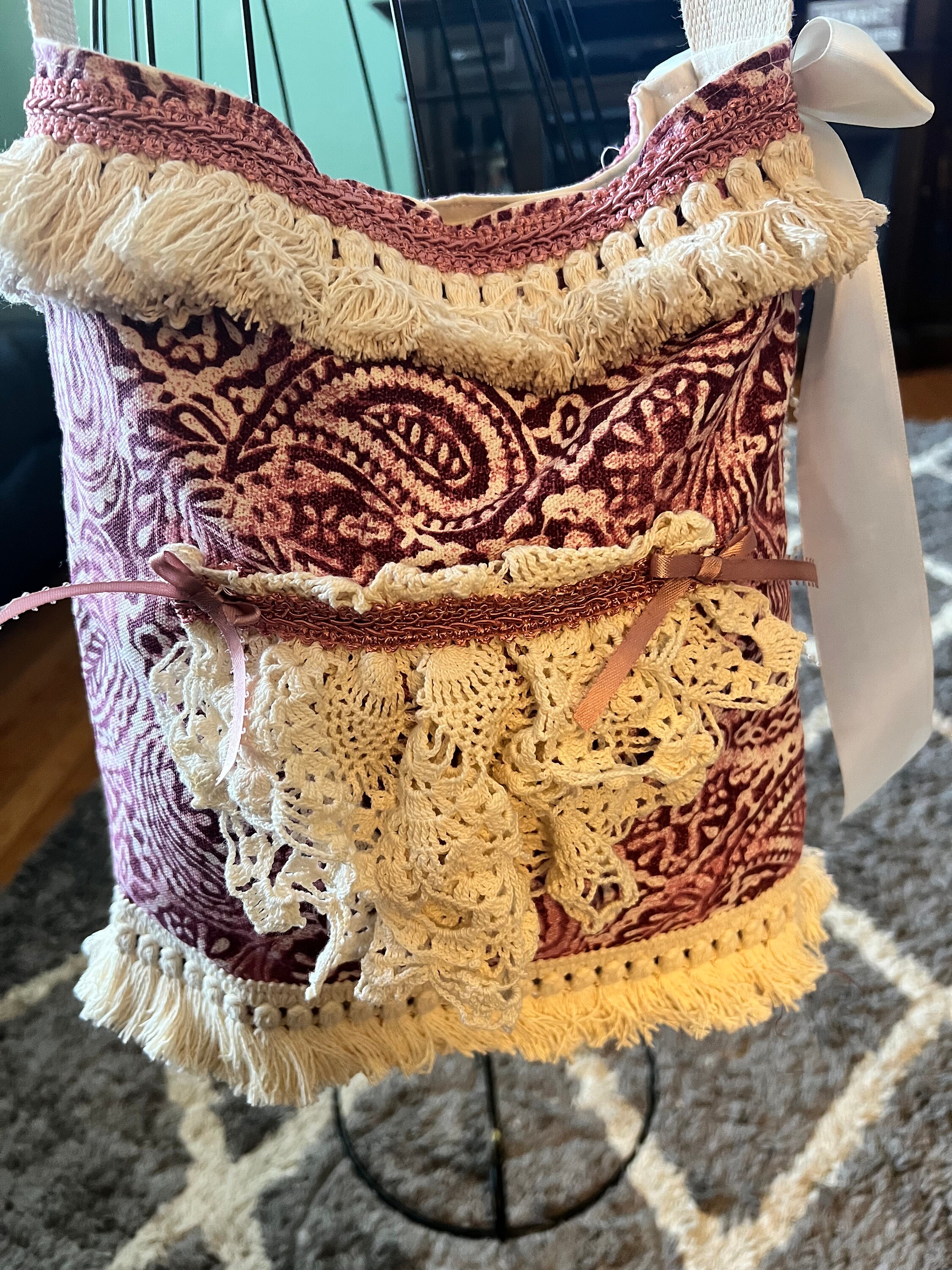 Shabby Chic Bag, Doily, Lace Purse, Fringe Boho Crossbody, Romantic ...